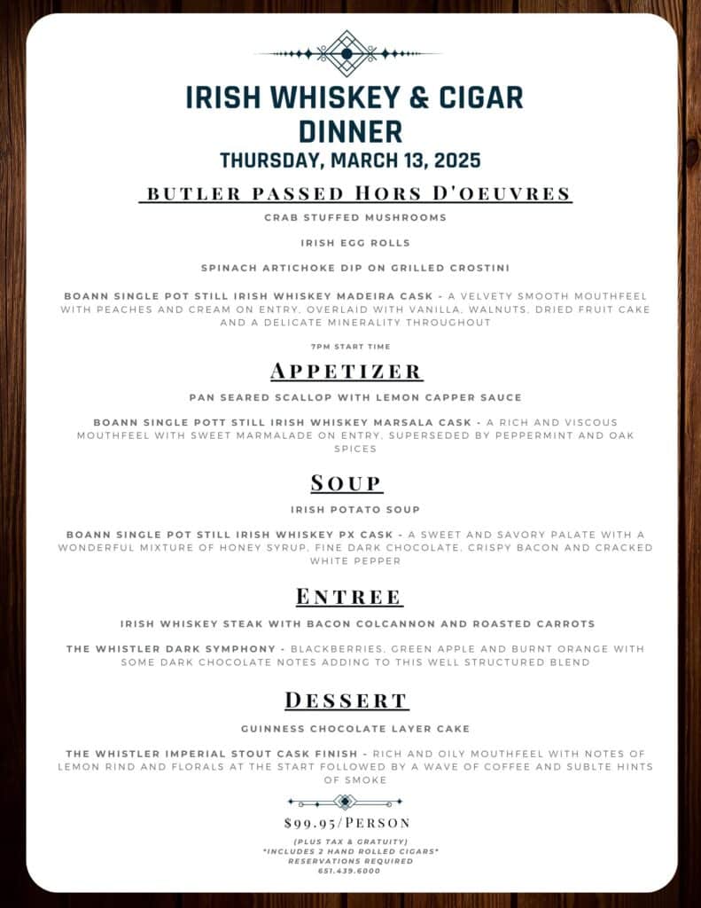 Irish Whiskey & Cigar Dinner | Water Street Inn